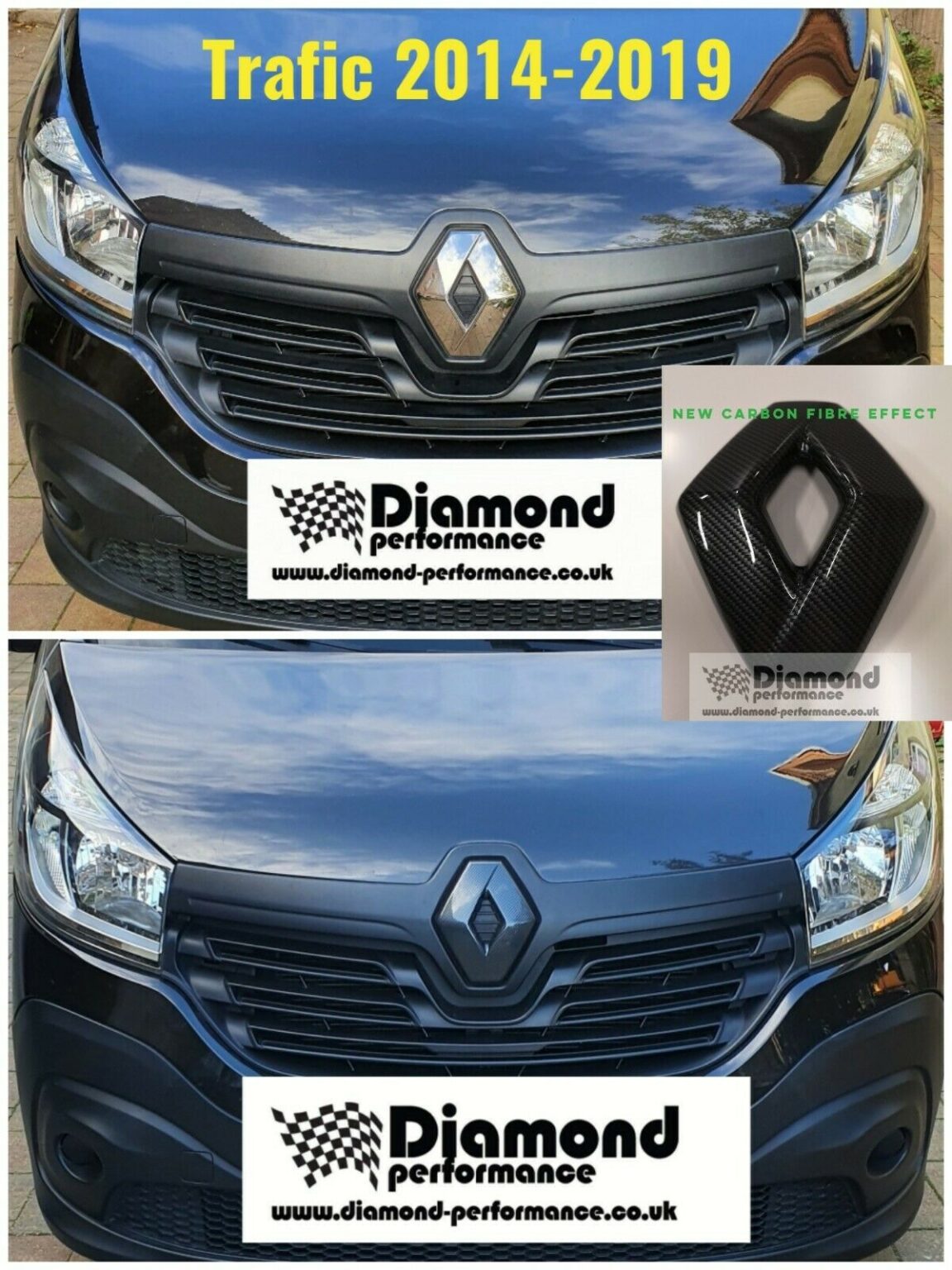 FRONT logo COVER for RENAULT TRAFIC mk3 (2014-2019) in CARBON effect ...